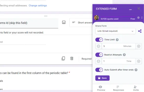 ExtendedForms | Add Timer, Proctor, Negative Marks in Google Forms